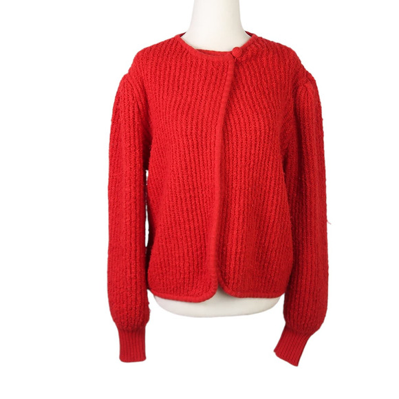 Evian | Sweaters | Vintage 8s Evian Cherry Red Textured Knit Cardigan ...